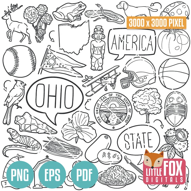 Ohio State Symbols. American State Clipart. Ohio Cincinnati Icons ...