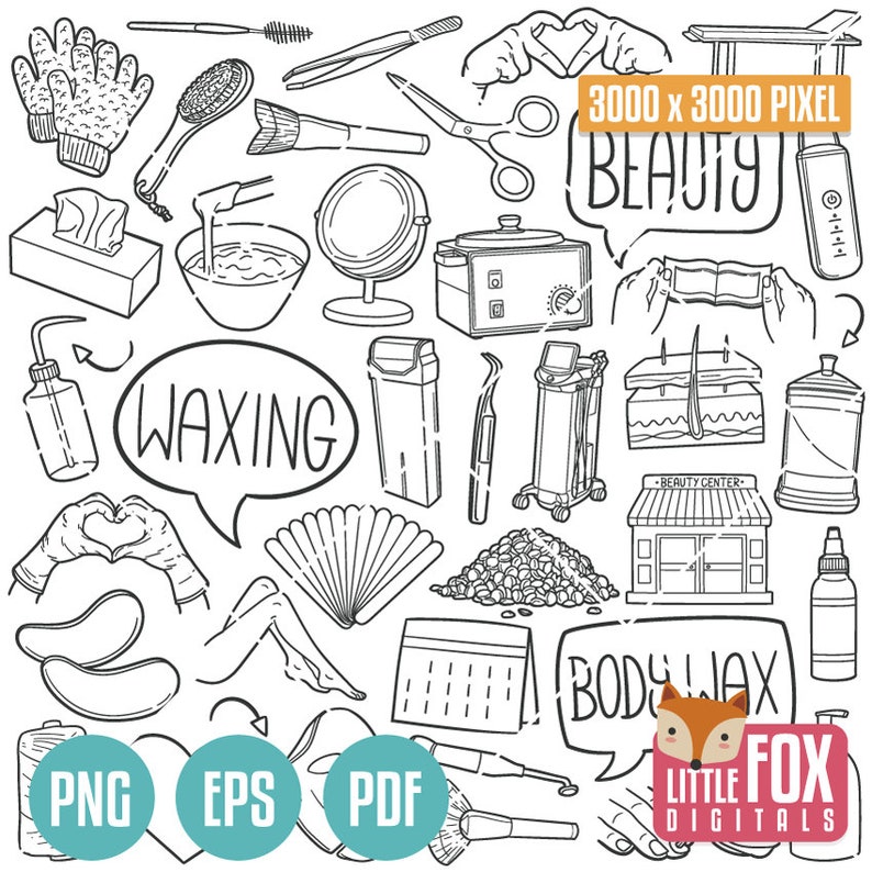 HAIR REMOVAL Doodle Vector Icons. Clipart Set Design Artwork Stamp Body ...
