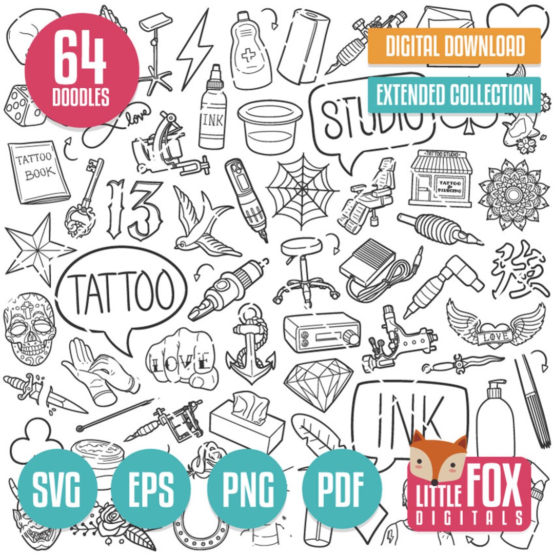 TATTOO SVG Doodle Icon Vector. Drawing Art Studio Draw Doodle Tools ...