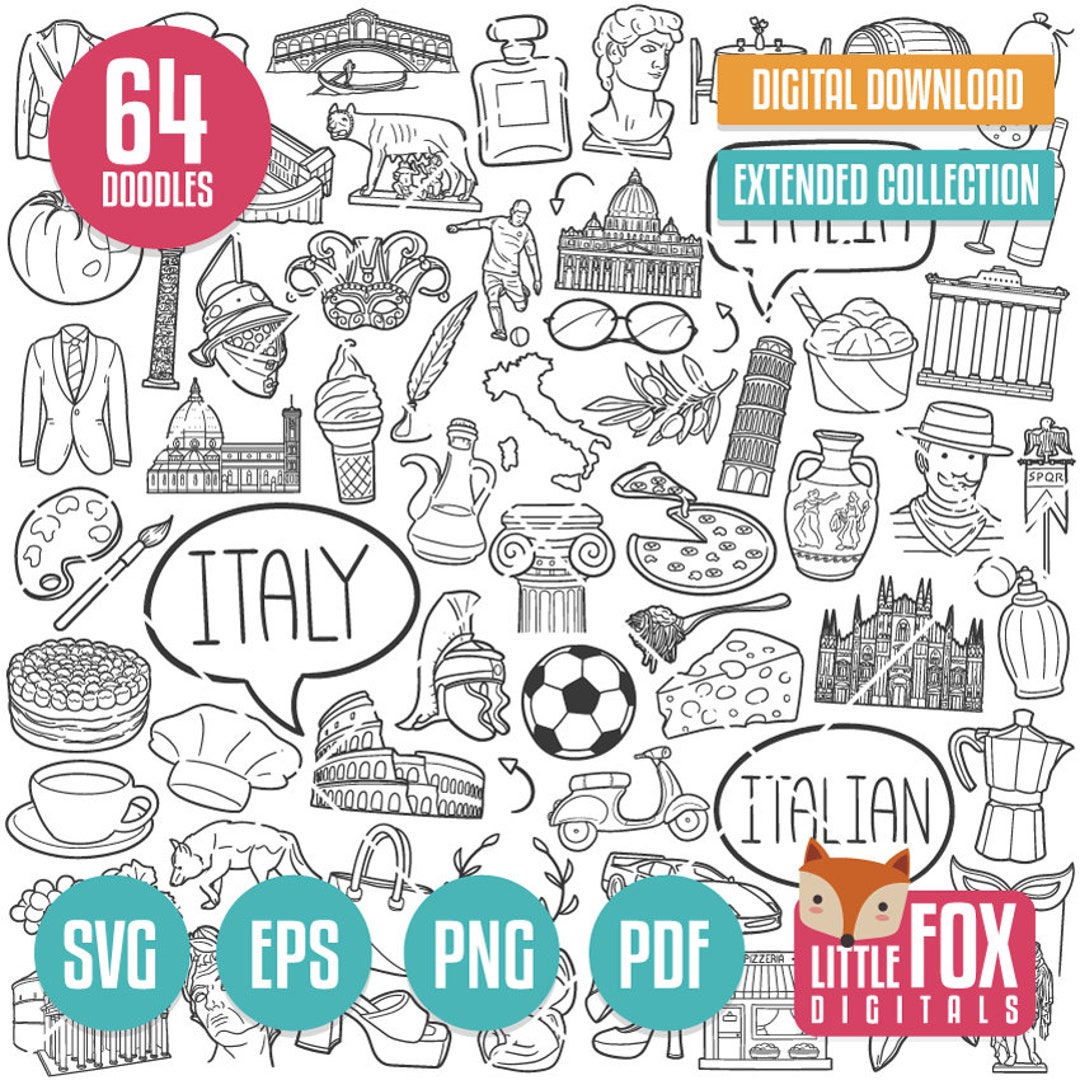 ITALY, SVG Doodle Vector Icons. Italian Doodle Icons Clipart. Italia ...