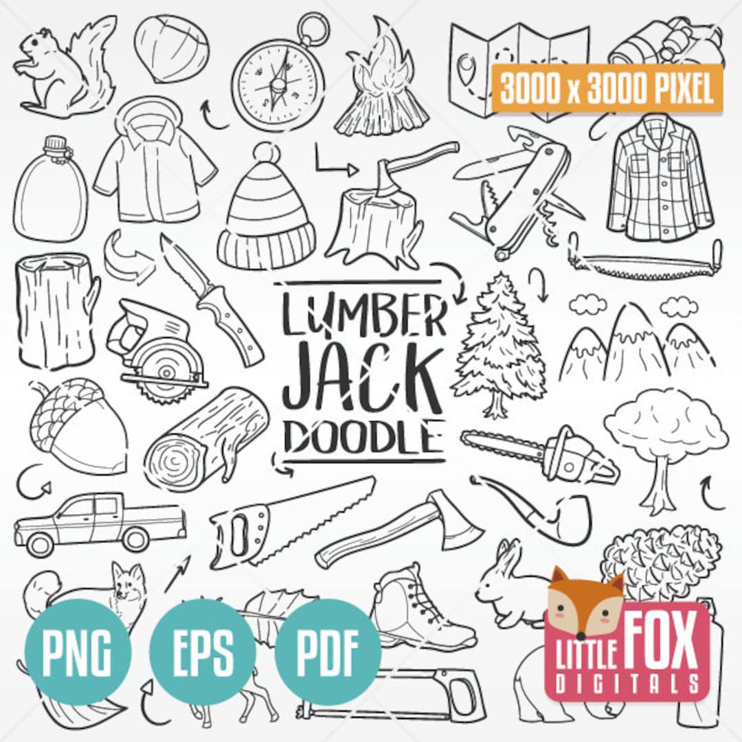 LUMBERJACK Mountain Works, Wood Traditional Hippster Doodle Icons ...
