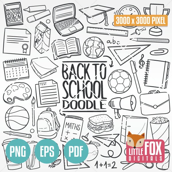 SCHOOL Bundle. Back to School Doodle Icons. Bundle Clip Art Doodle. Set ...