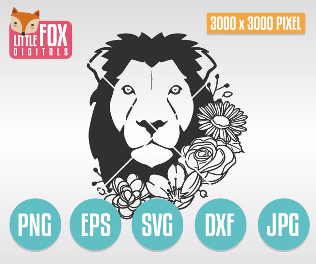 FLOWERS LION Face SVG. Safari Animal King Africa Head Silhouette ...