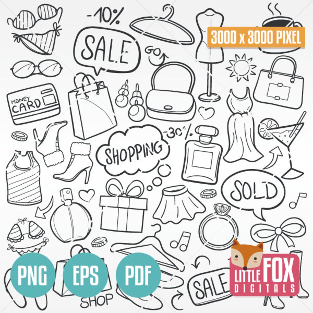 SHOPPING Fashion, Doodle Icons. Girl Woman Shopping Day Doodle Icons ...