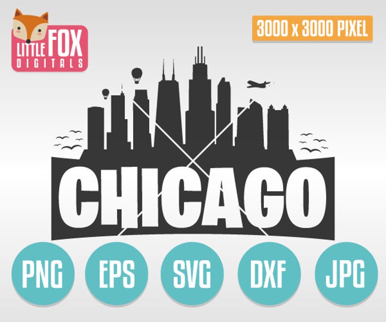 SVG SKYLINE CHICAGO. Chicago Illinois Usa. Chicago Cut File Skyline ...