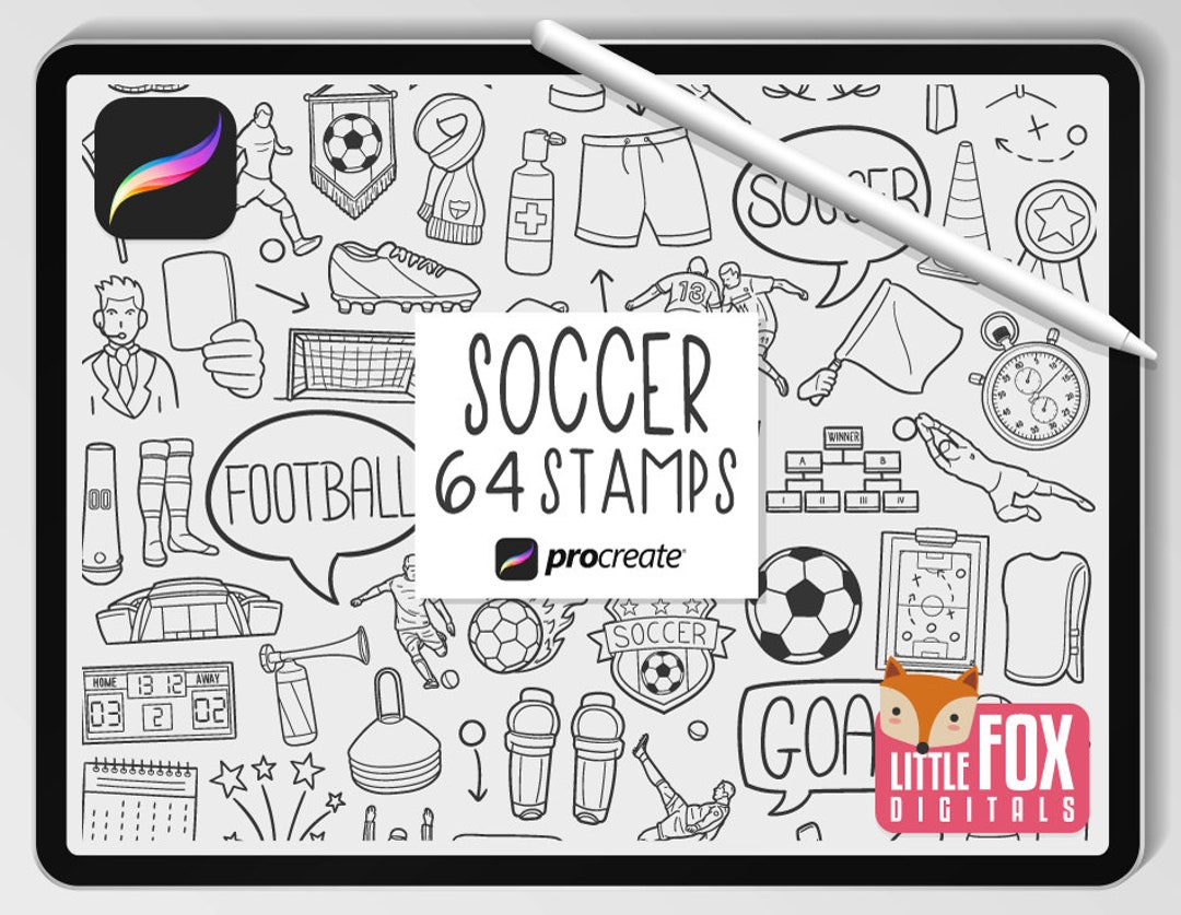 FOOTBALL STAMPS, Soccer Procreate Brushes, Sport Icons, Bundle Doodles ...