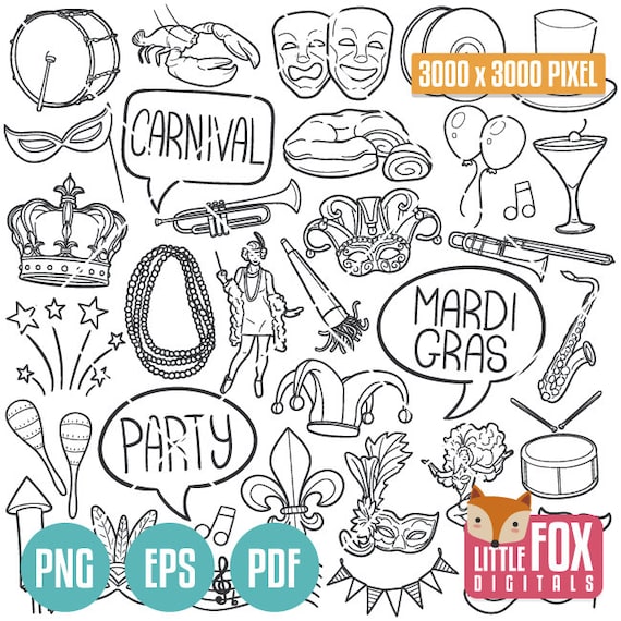 MARDI GRAS Carnival Vector Doodle Icons. New Orleans Clipart. | Etsy