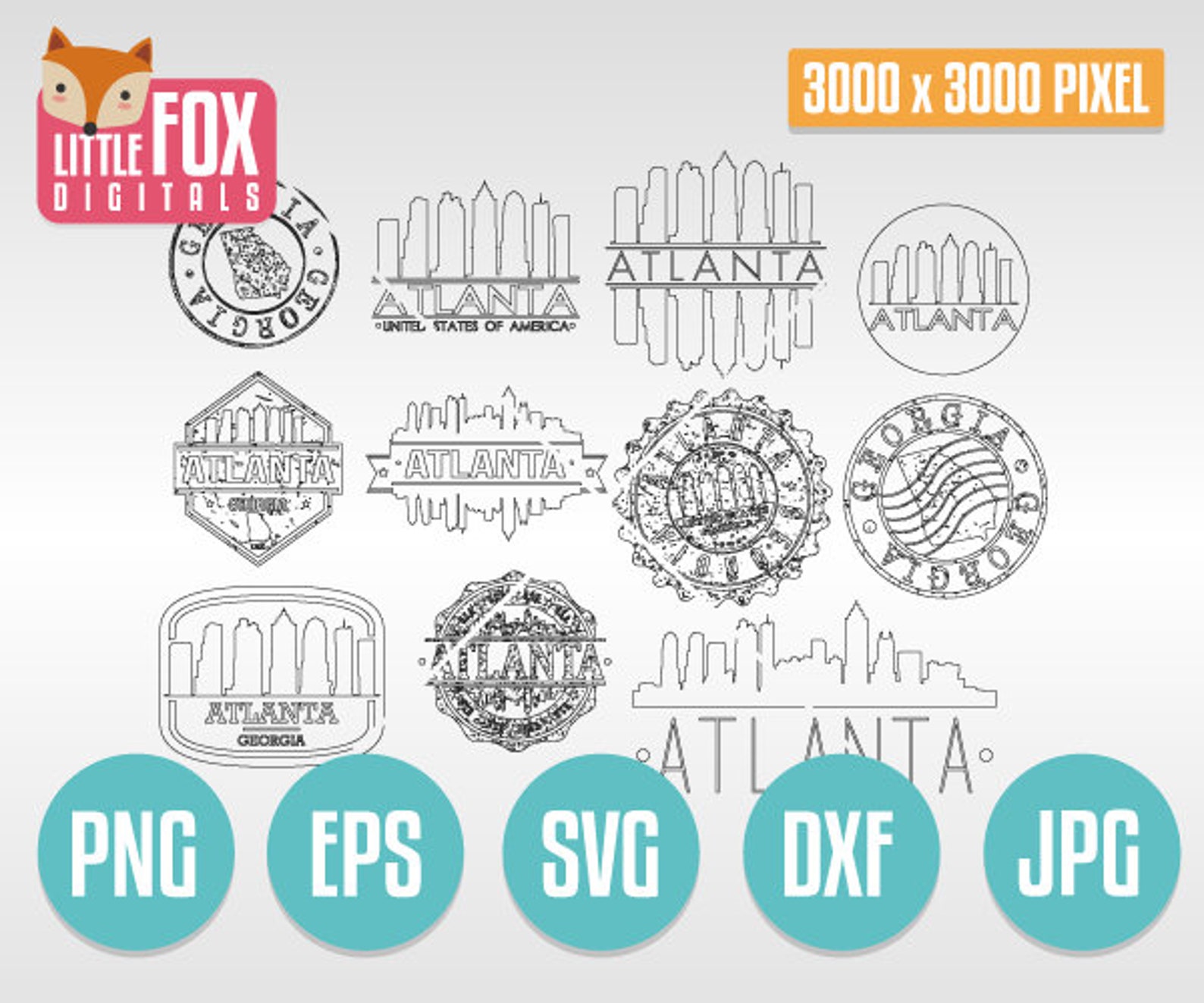 SVG ATLANTA Stamps. Svg Cut File Georgia. Svg Skyline Atlanta. - Etsy
