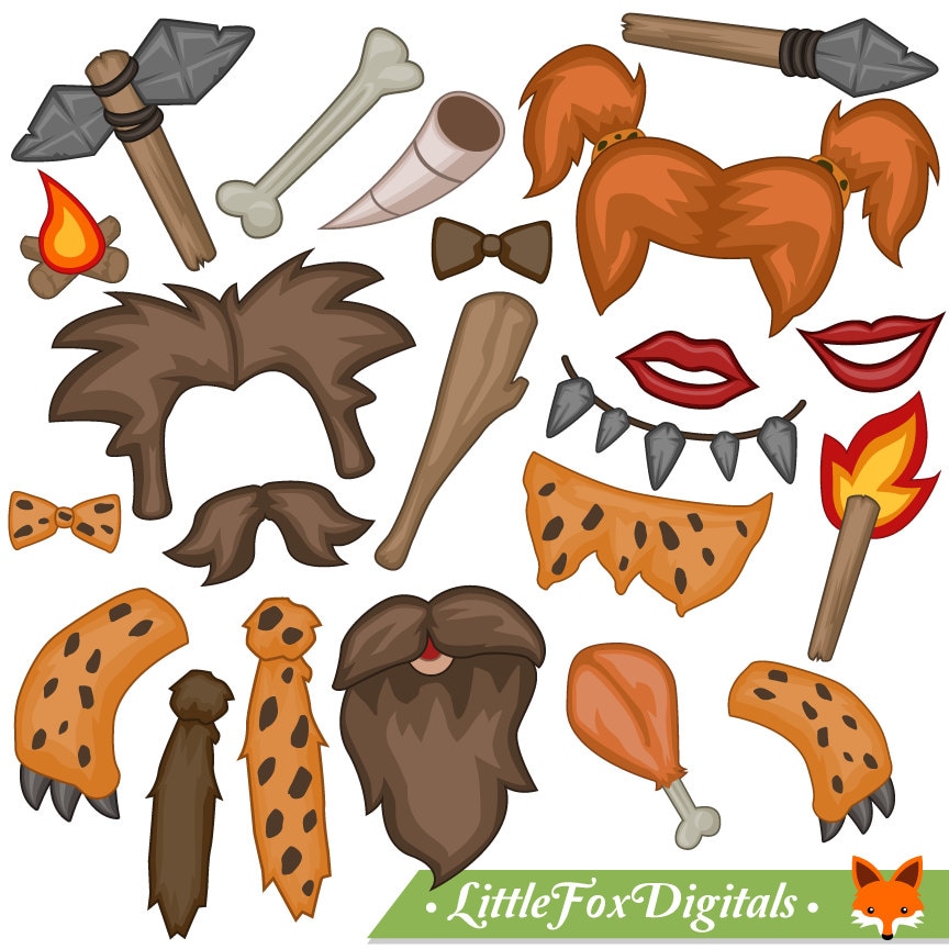 Prehistoric Caveman Photo booth / Props Clipart Set Digital | Etsy