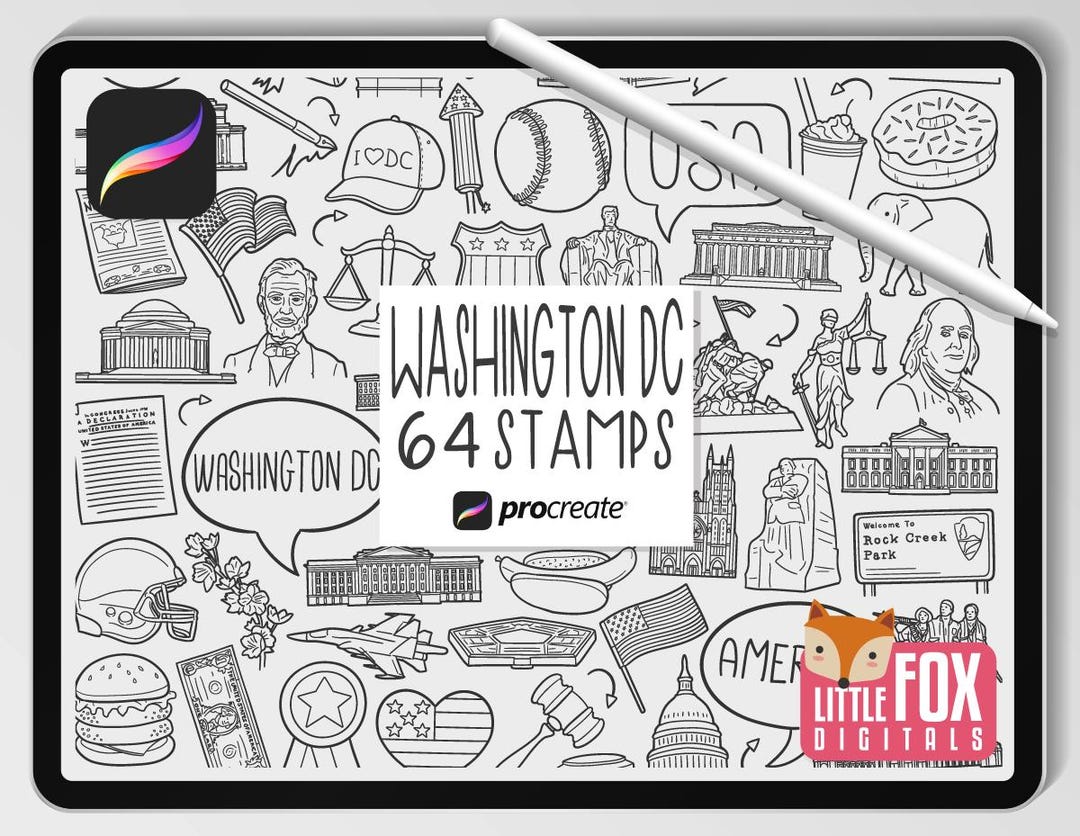 WASHINGTON DC STAMPS, Procreate Brushes, Travel District of Columbia ...
