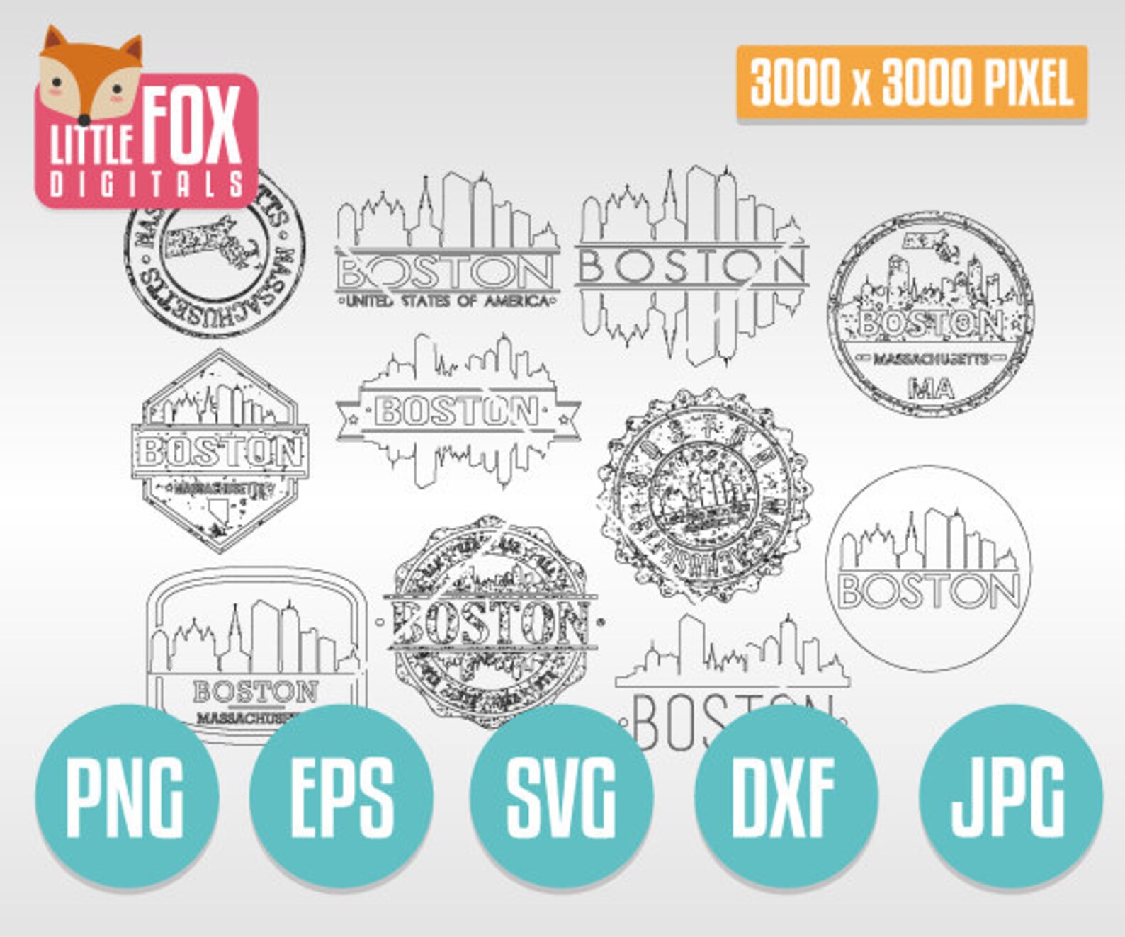 SVG BOSTON Stamps. Svg Cut File Massachusetts. Svg Skyline | Etsy