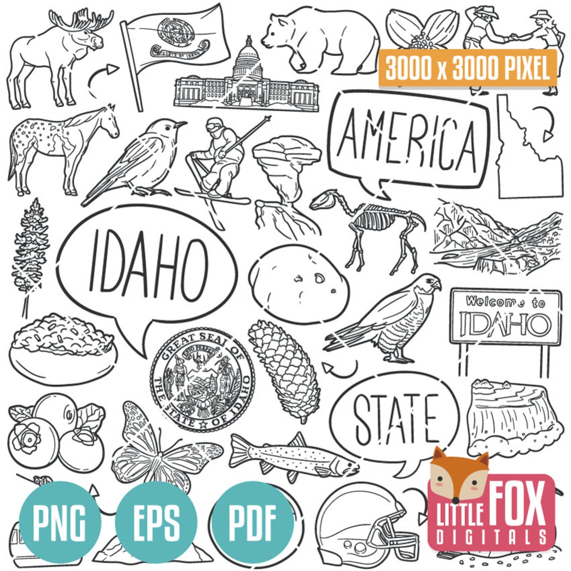 IDAHO State Symbols. American State Clipart. Idaho Falls Boise - Etsy