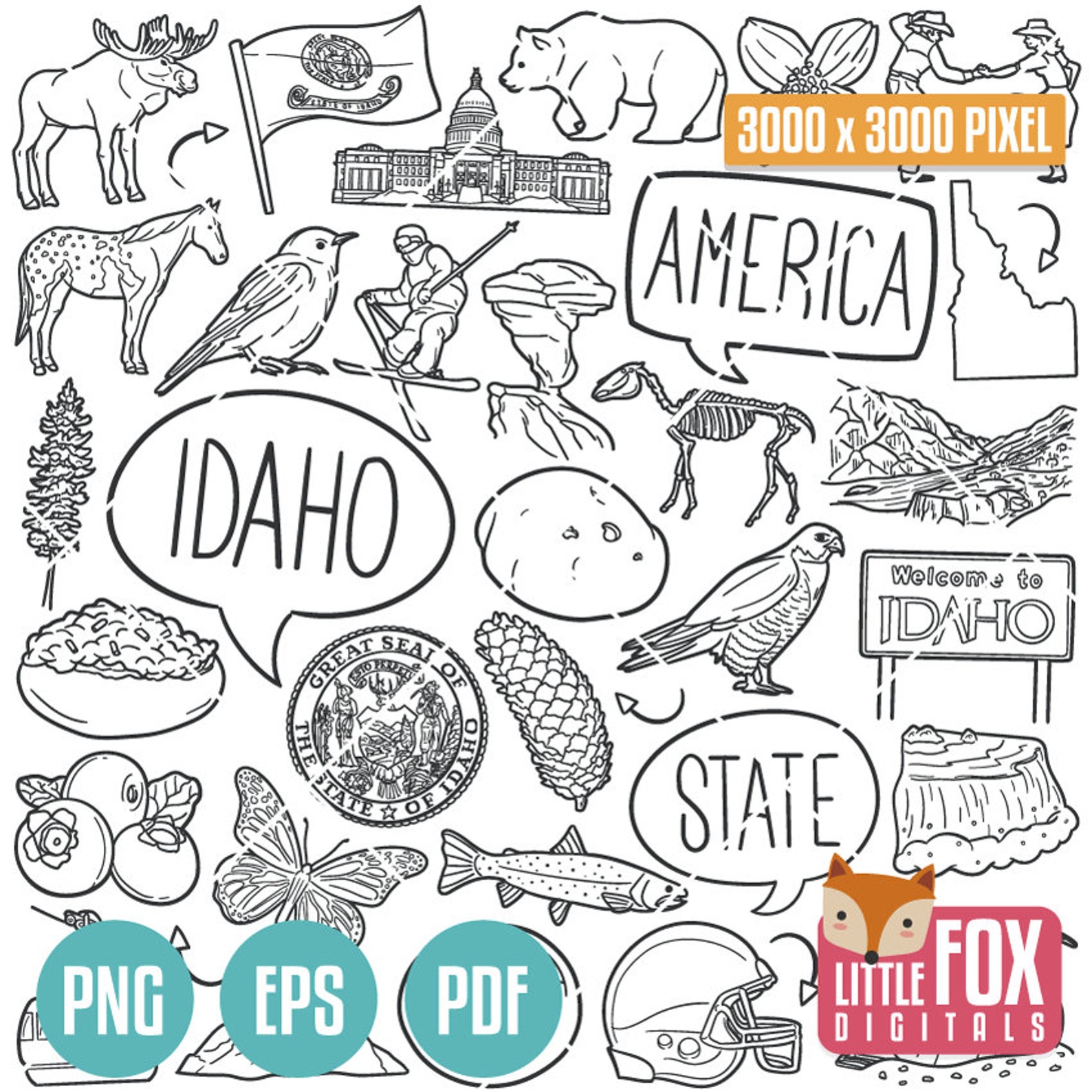 IDAHO State Symbols. American State Clipart. Idaho Falls Boise - Etsy