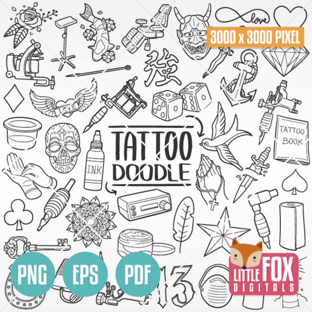 TATTOO STUDIO, Icon Doodle Tools Clip Art. Tattooed Icons Clipart ...