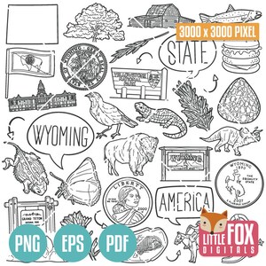 WYOMING State Symbols. American State Clipart. WY Cheyenne Jackson ...