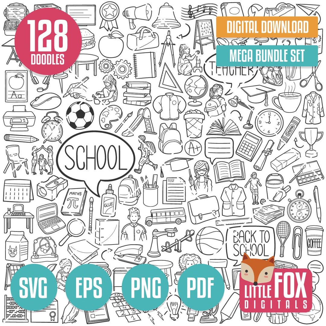 MEGA BUNDLE SCHOOL Svg Doodle Vector Icons. Illustration Clipart ...