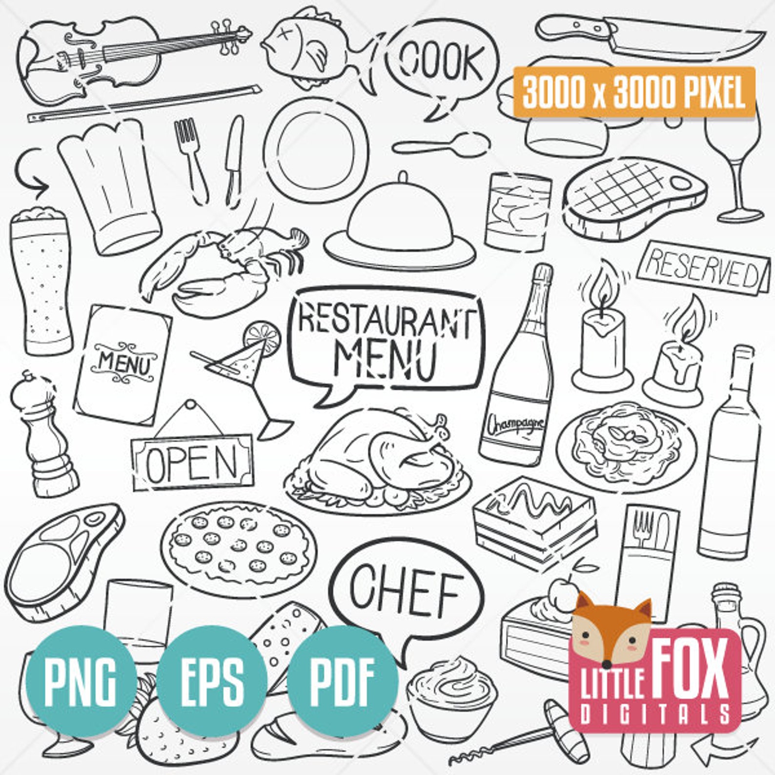 RESTAURANT Doodle Vector Icons. Menu Food Doodle Icons - Etsy