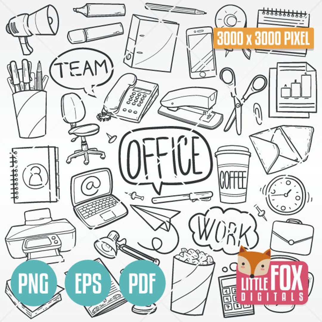 OFFICE, Doodle Vector Icons. Work Items Objects Doodle Icons Clipart ...