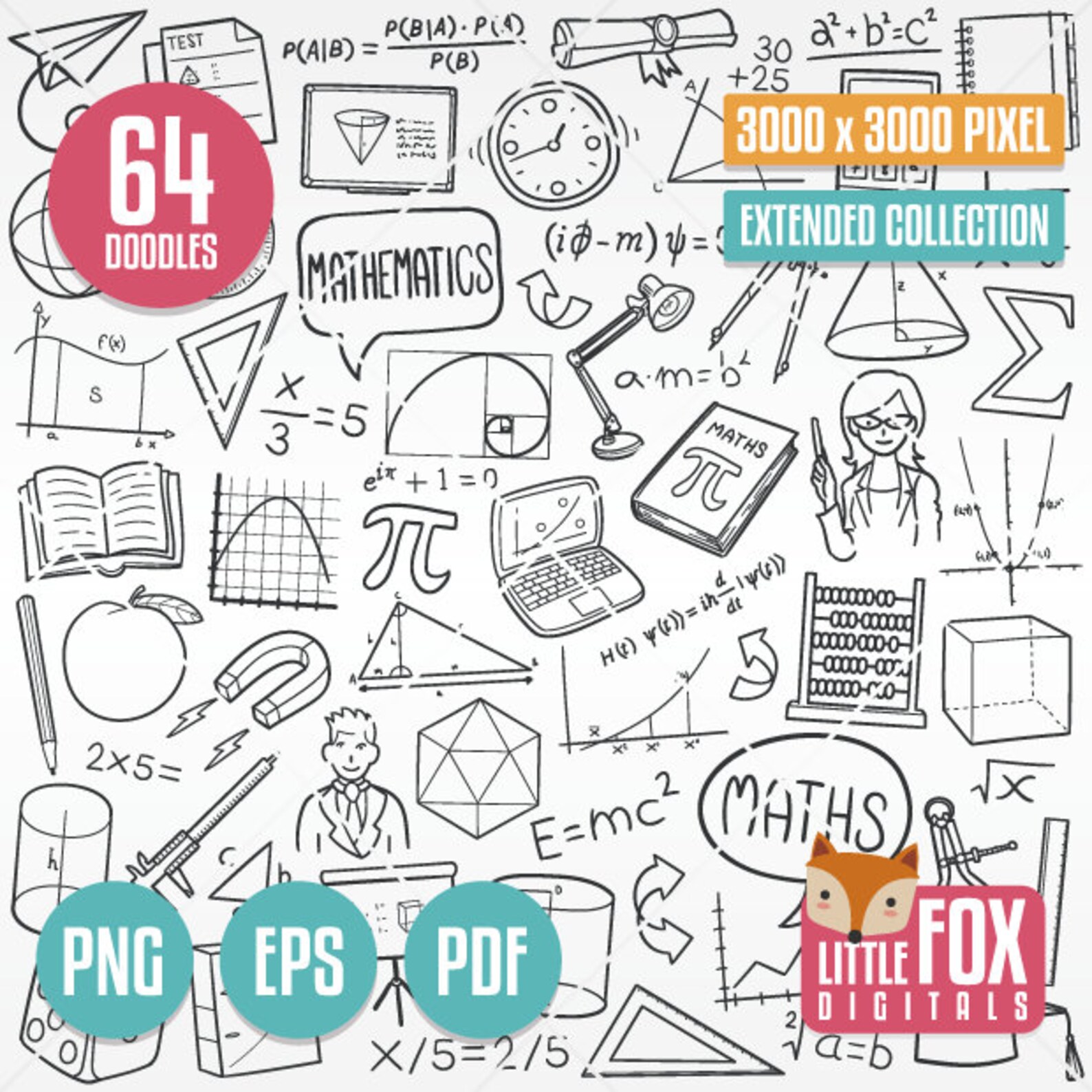 MATHEMATICS doodle vector icons. Maths Subject School Learn | Etsy