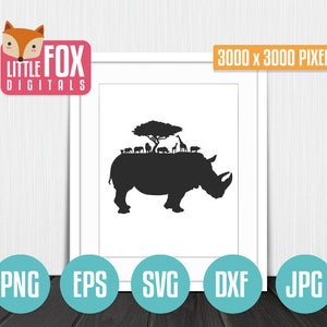 SVG RHINO Safari Africa Animal. Cuttable Design Svg. Silhouette Cameo ...