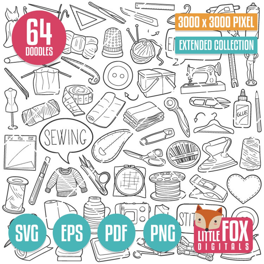 SEWING, SVG Doodle Icon Vector. Embroidery Tools Doodle. Needle Tools ...