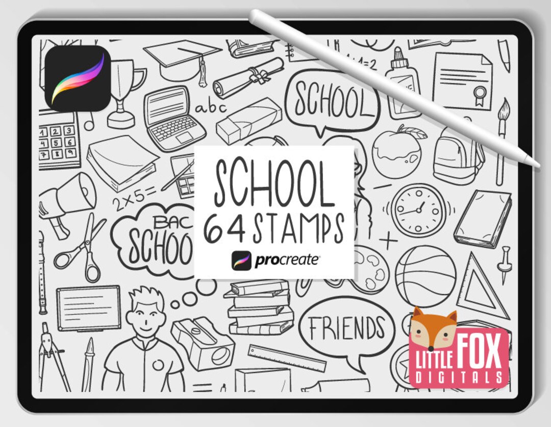 SCHOOL STAMPS, Procreate Brushes, Classroom, Back to School Icons ...