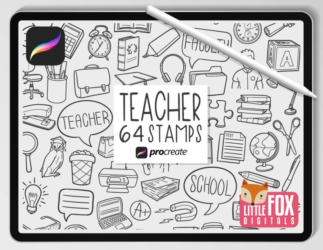 TEACHER STAMPS, Procreate Brushes, Classroom, School Icons, Bundle ...
