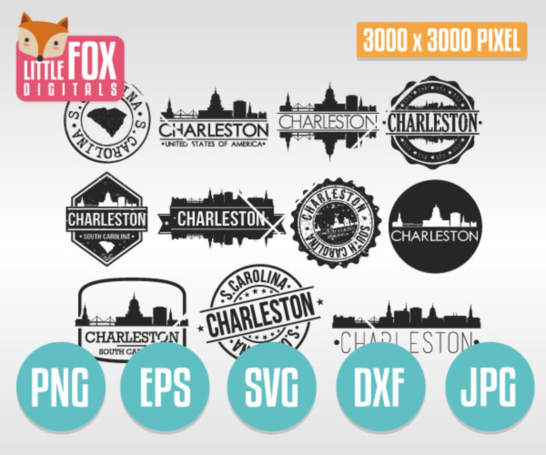 SVG CHARLESTON Stamps. Svg Cut File South Carolina. Svg Skyline SC ...