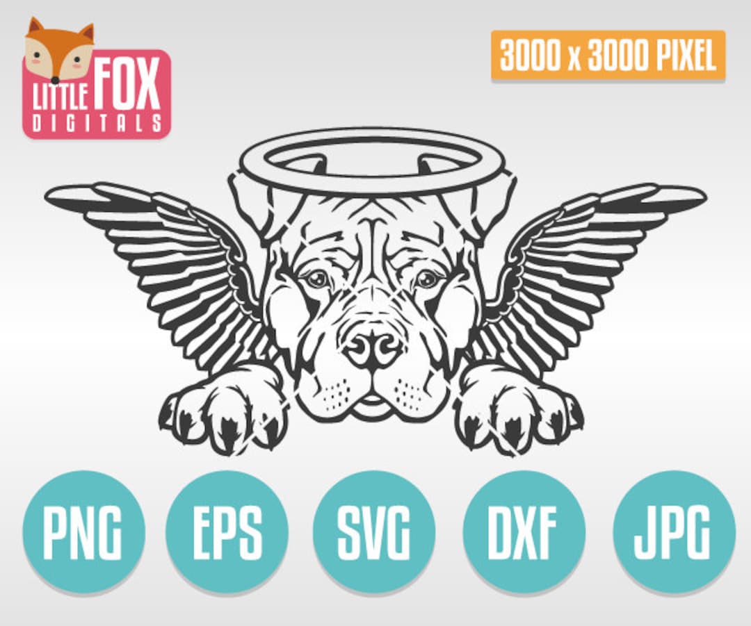 SVG PITBULL ANGEL. Peeking Angel Wings Dog Halo. Pit Bull Puppy ...