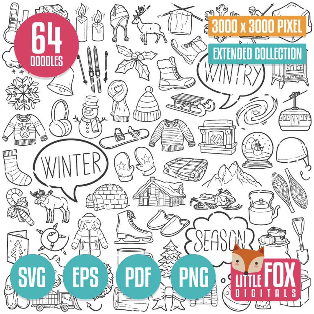 WINTER SVG, Doodle Vector Icons. Winter Holidays Art Wintry Season ...