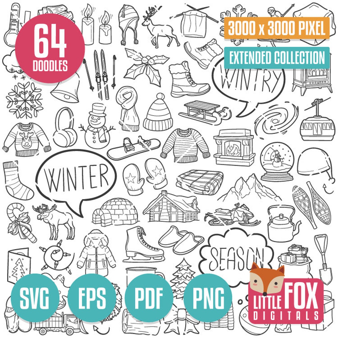 WINTER SVG Doodle Vector Icons. Winter Holidays Art Wintry - Etsy