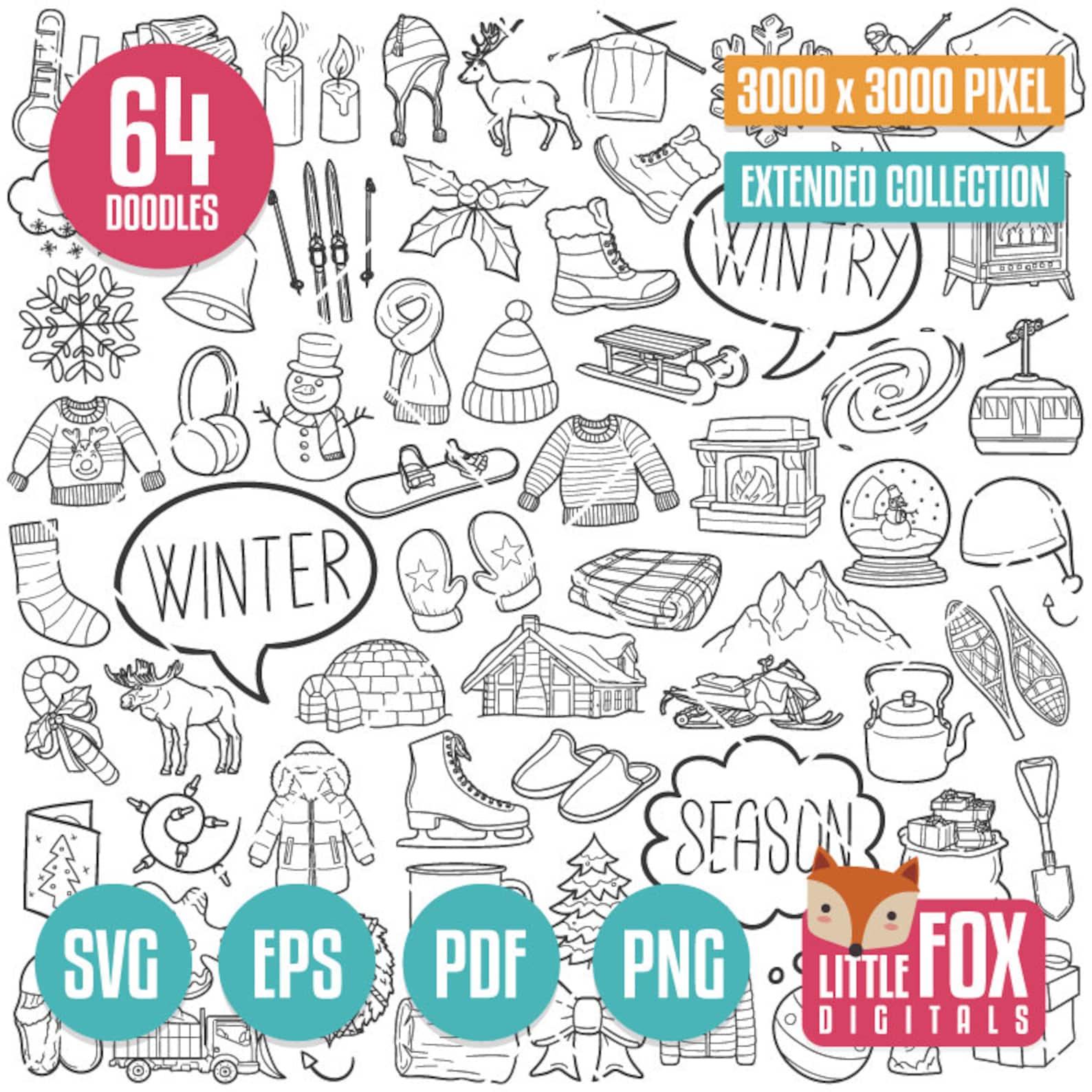 WINTER SVG Doodle Vector Icons. Winter Holidays Art Wintry - Etsy
