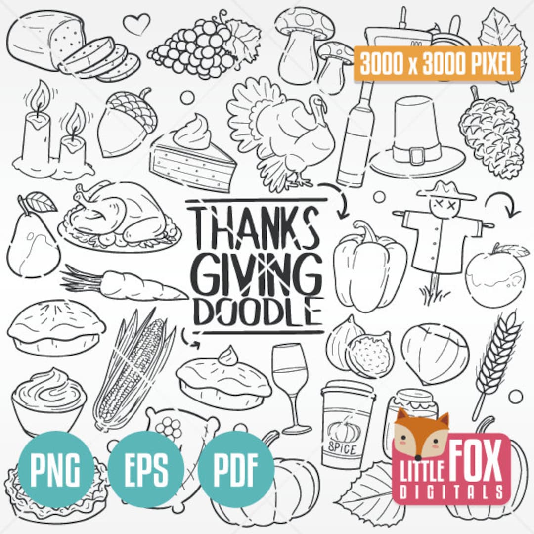 THANKSGIVING Doodle Icon Vector. Family Party Objects Doodle Icons ...