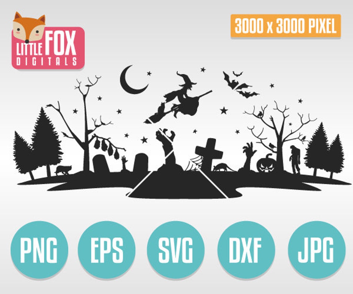 SVG HALLOWEEN SCENE. Scene Cuttable Design. Silhouette Cameo. - Etsy