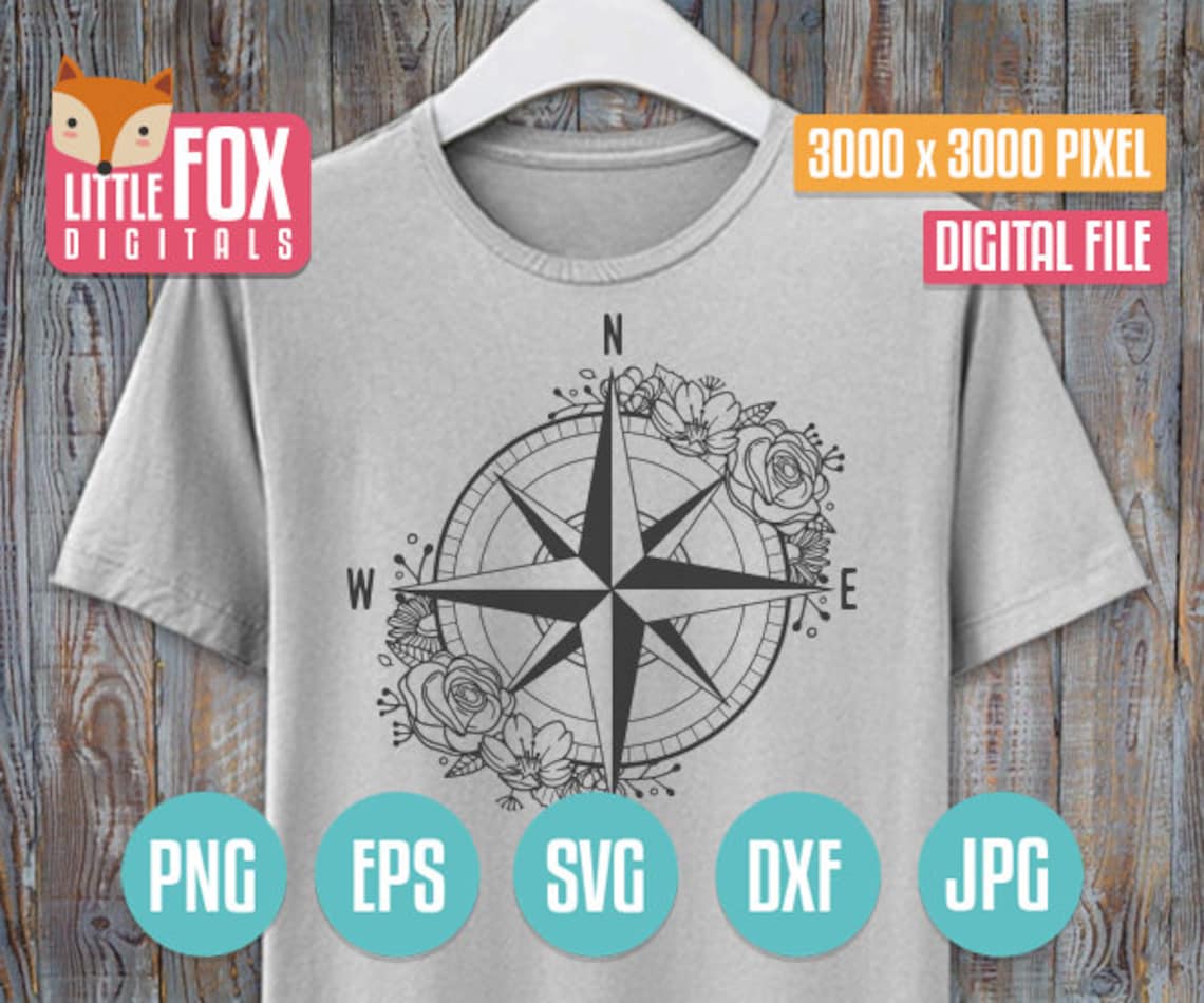 FLORAL Compass Star SVG. Compass Rose Star Wind. Compass | Etsy