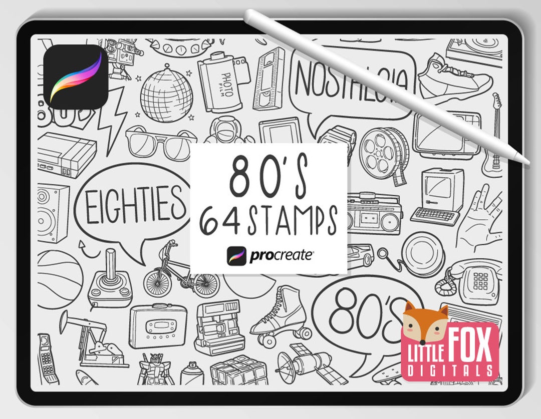 80s STAMPS, Procreate Brushes, 80's Icons, 1980s Bundle Doodles. Retro ...