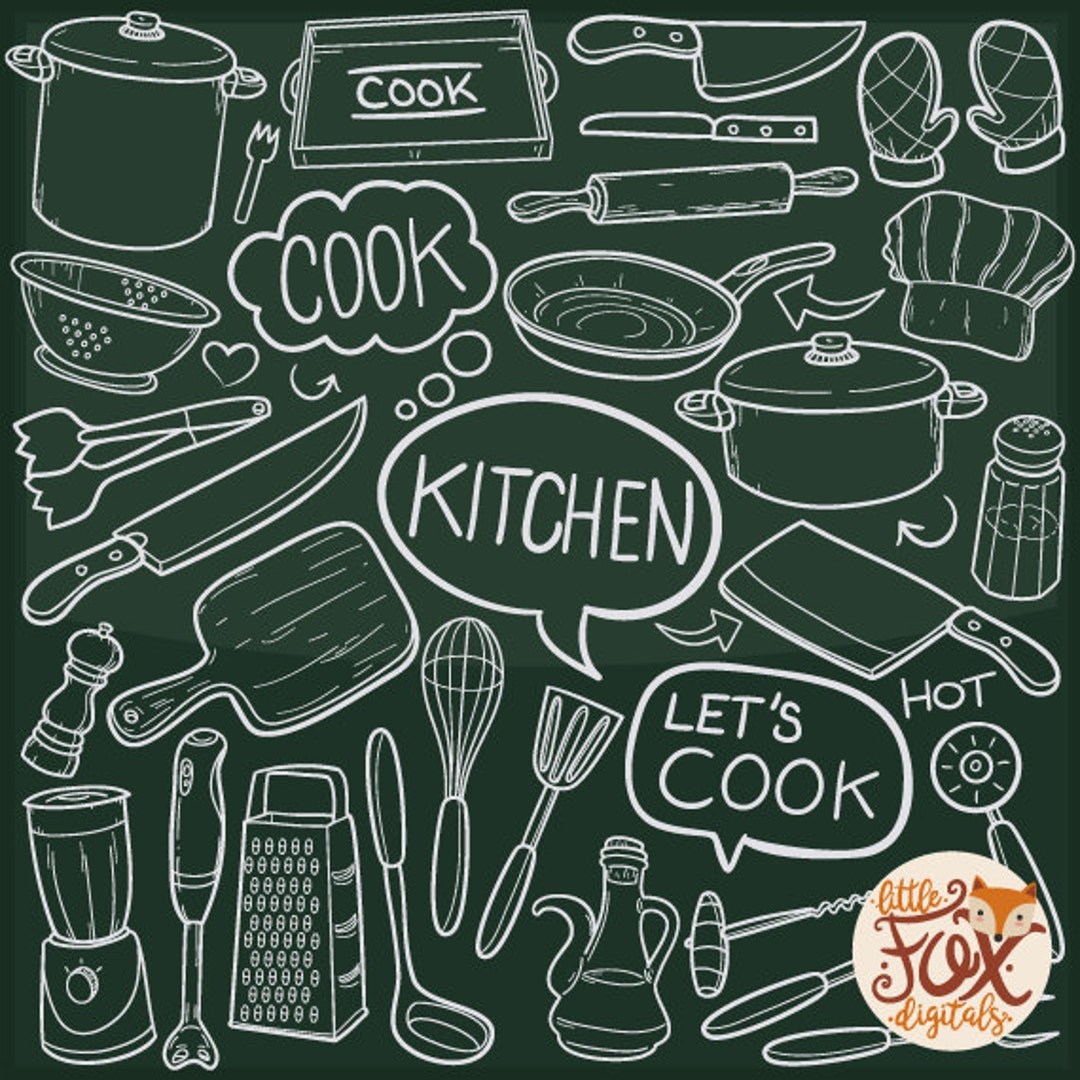 Chalkboard Kitchen Tools Items Home House Objects Doodle Icons Clipart ...