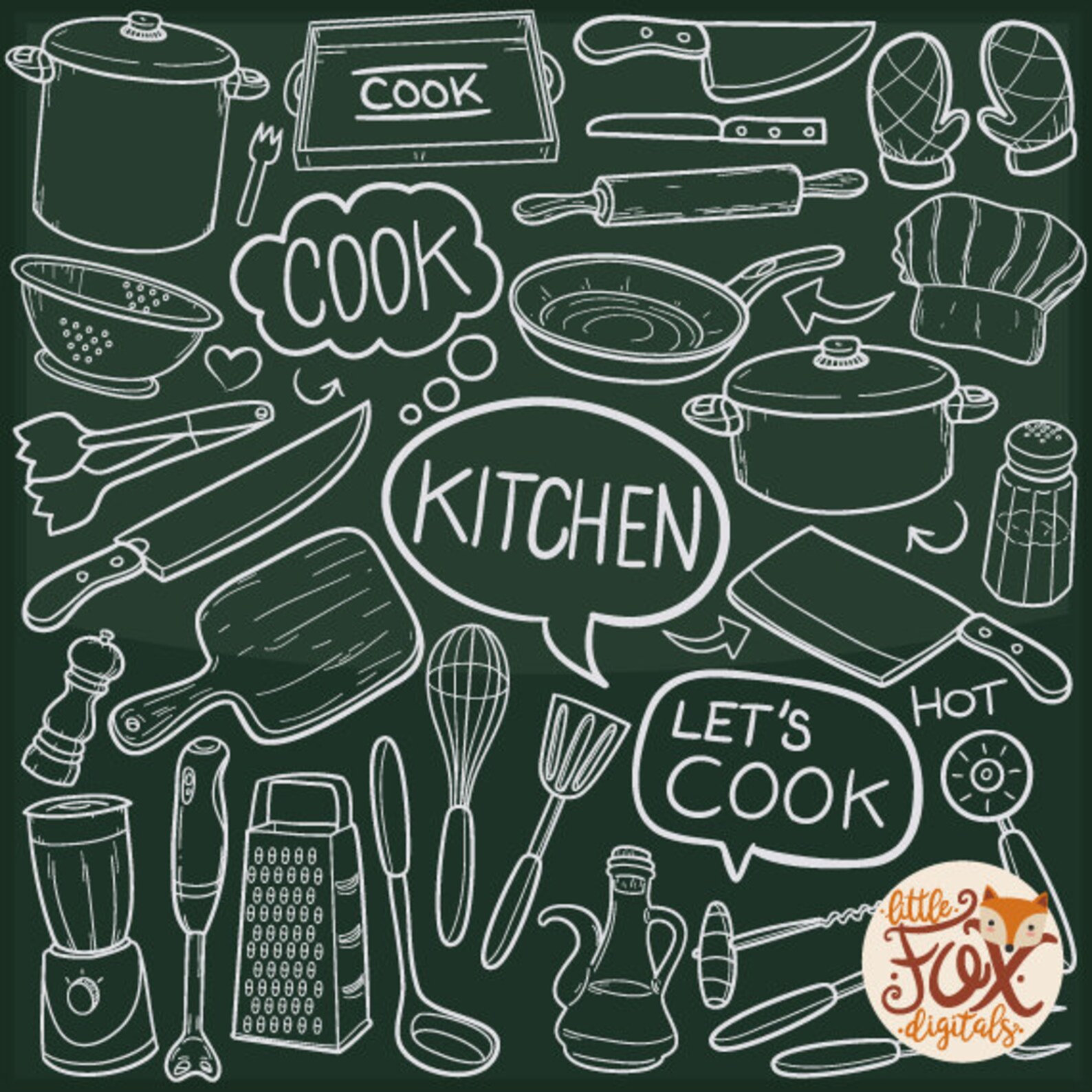 Chalkboard Kitchen Tools Items Home House Objects Doodle Icons - Etsy