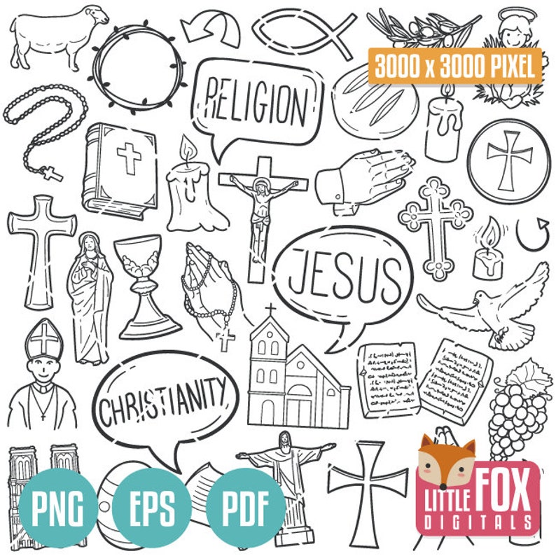 CHRISTIAN RELIGION Doodle Vector Icons. Christianity Cross Pray Clipart ...