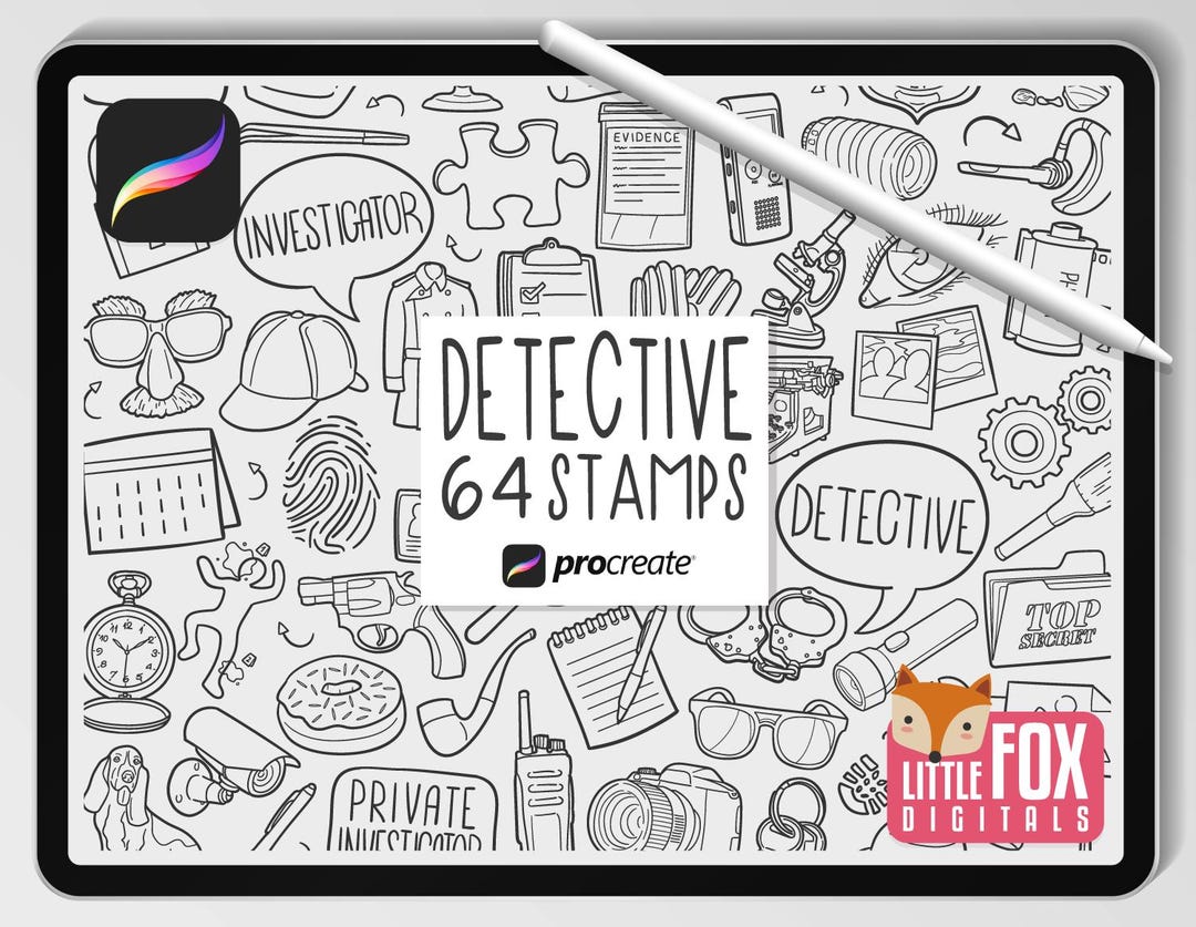 DETECTIVE STAMPS, Procreate Brushes, Private Investigator Icons, Hand ...