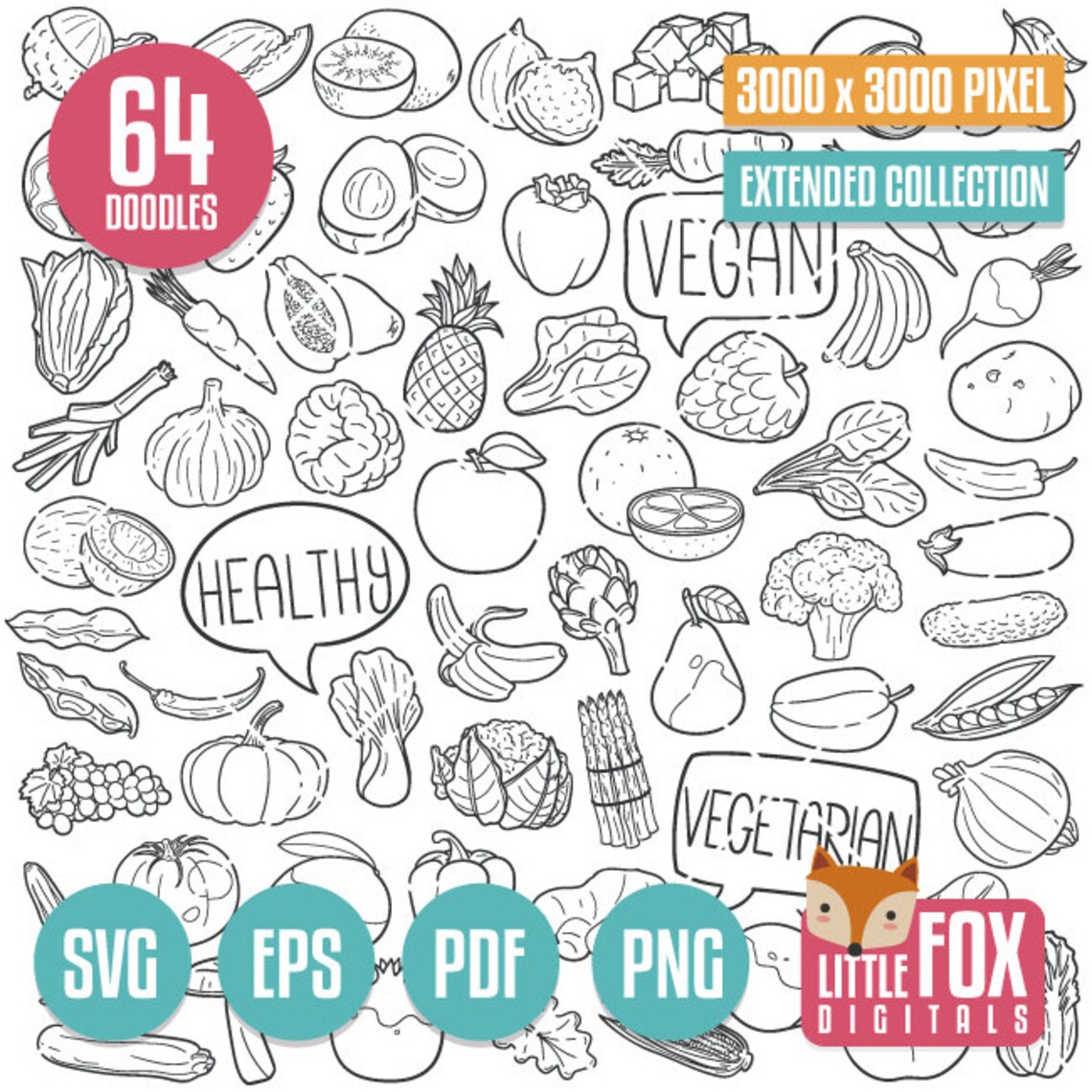 HEALTHY FOOD SVG Doodle Vector Icons. Veggie Concept Art. - Etsy Canada