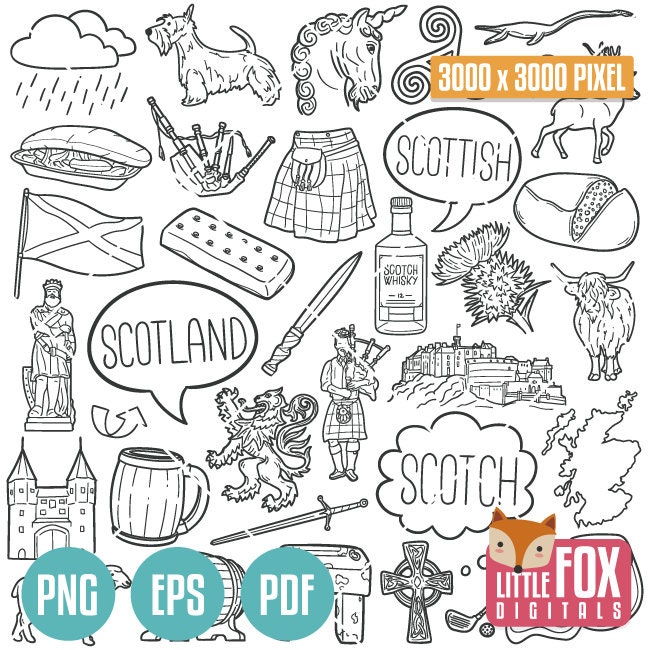 SCOTLAND Vector Doodle Icons. Scottish Travel Europe Clipart - Etsy