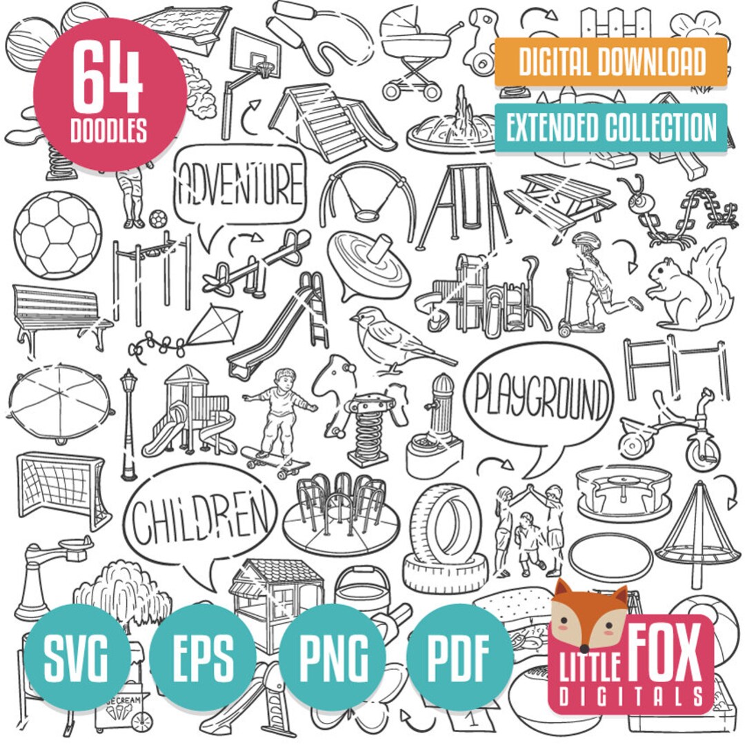 PLAYGROUND SVG, Doodle Vector Icons. Schoolyard School Doodle Icons ...