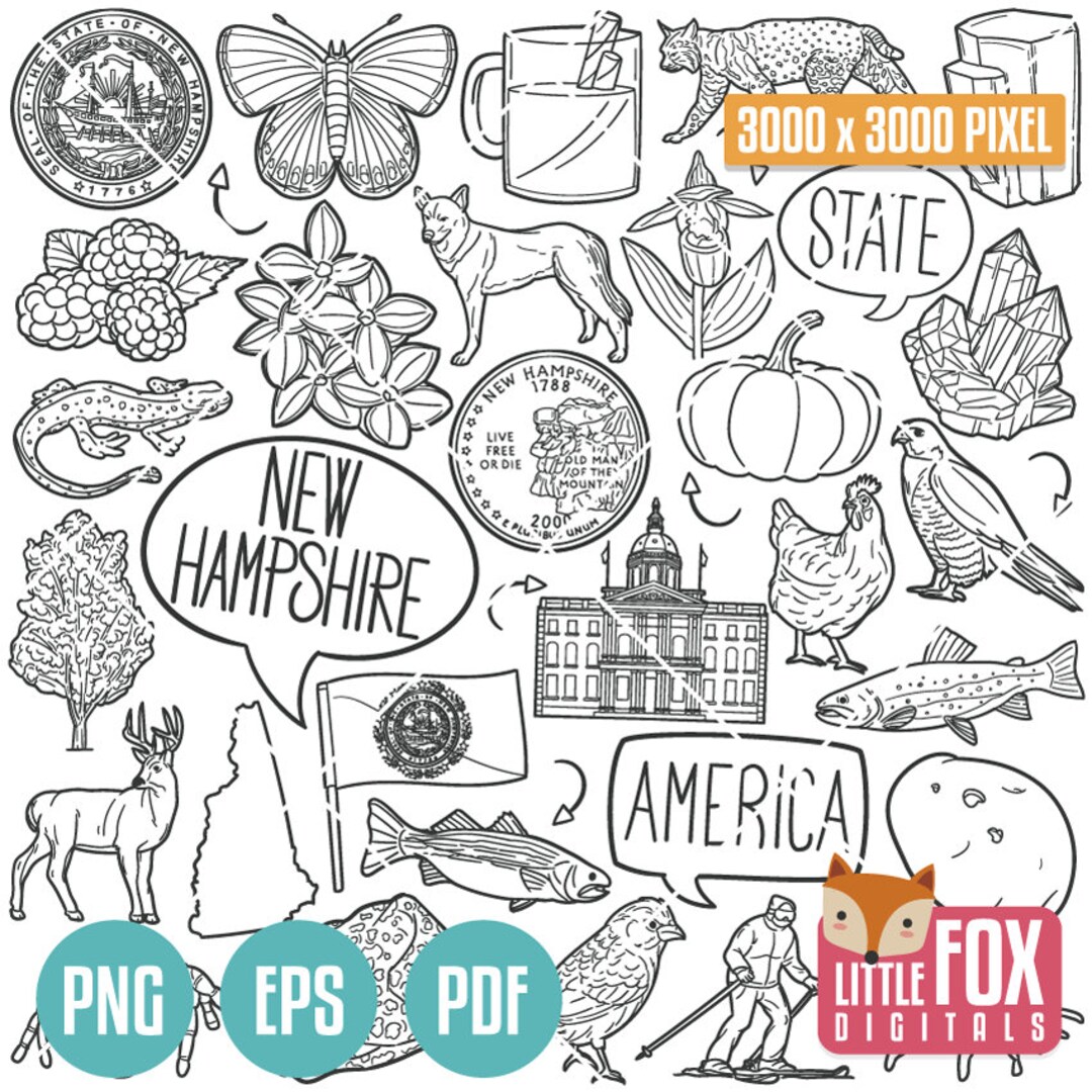 NEW HAMPSHIRE NH State Symbols. American State Clipart. Manchester ...