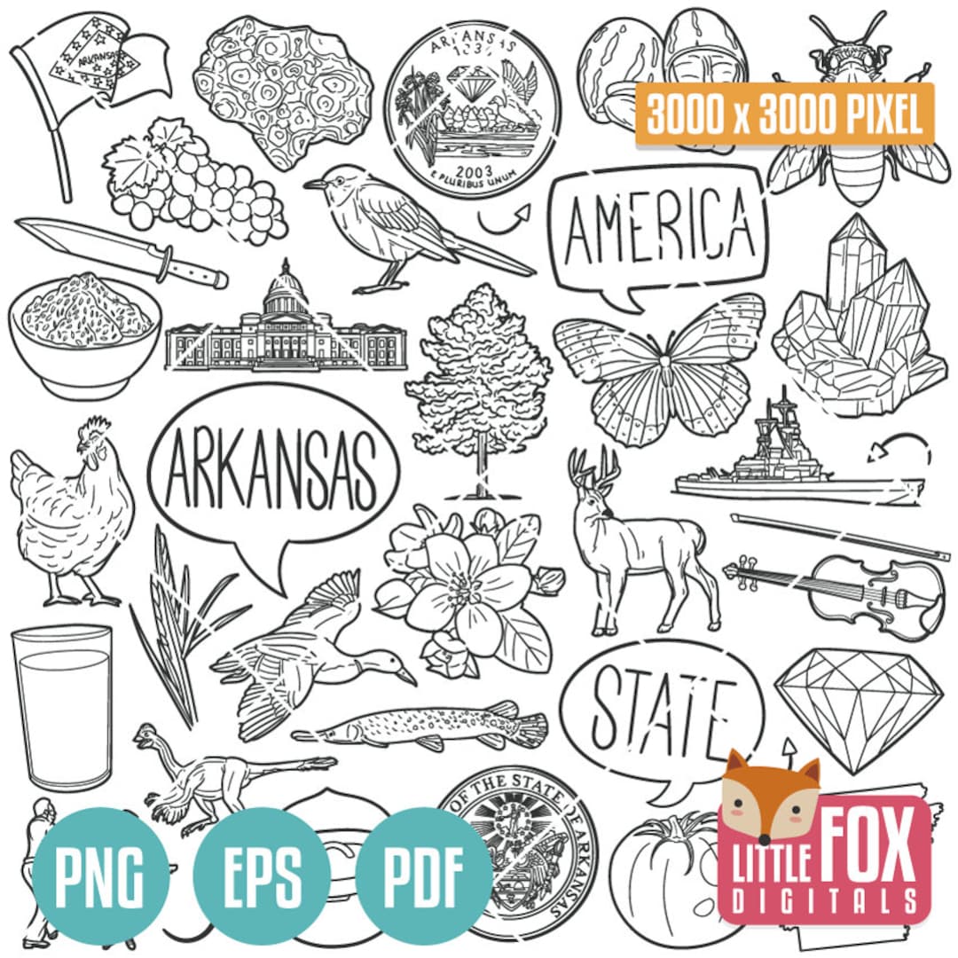 ARKANSAS State Symbols. American State Clipart. Arkansas America, Usa ...