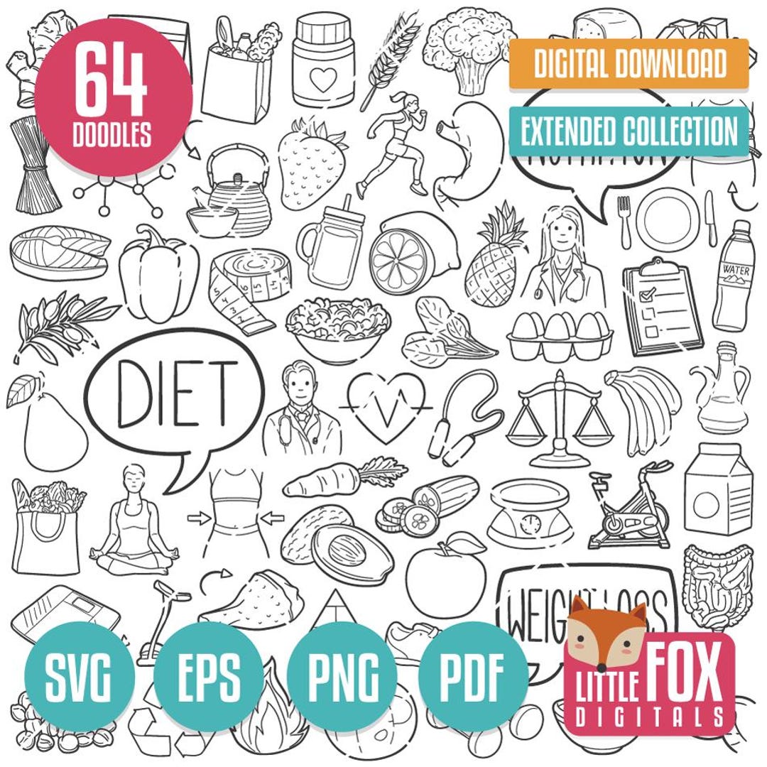 WEIGHT LOSS, SVG Doodle Icon Vectors. Nutrition Doodle Icons Clipart ...