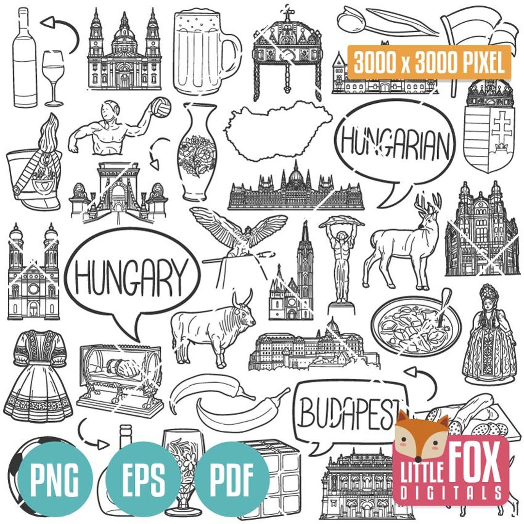 HUNGARY Clipart, Hungarian Vector Doodle Icons. Budapest Clipart ...