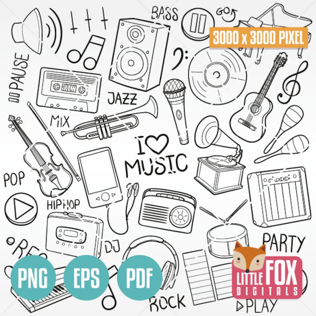 MUSIC, Doodle Vector Icons. Party Disco Doodle Icons Rock Clipart ...