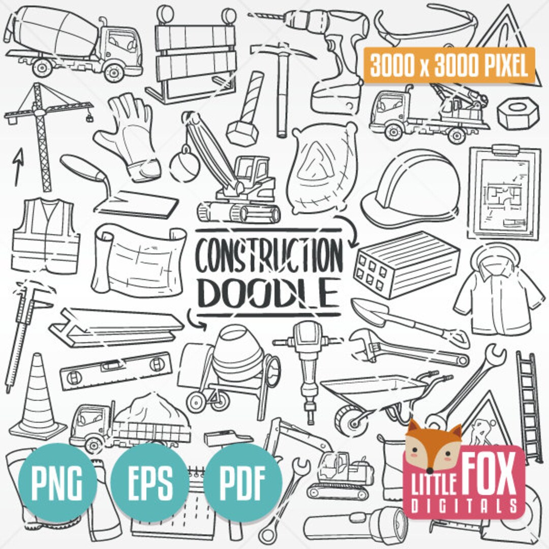UNDER CONSTRUCTION, Doodle Vector Icons. Hard Work Vehicles Crane ...