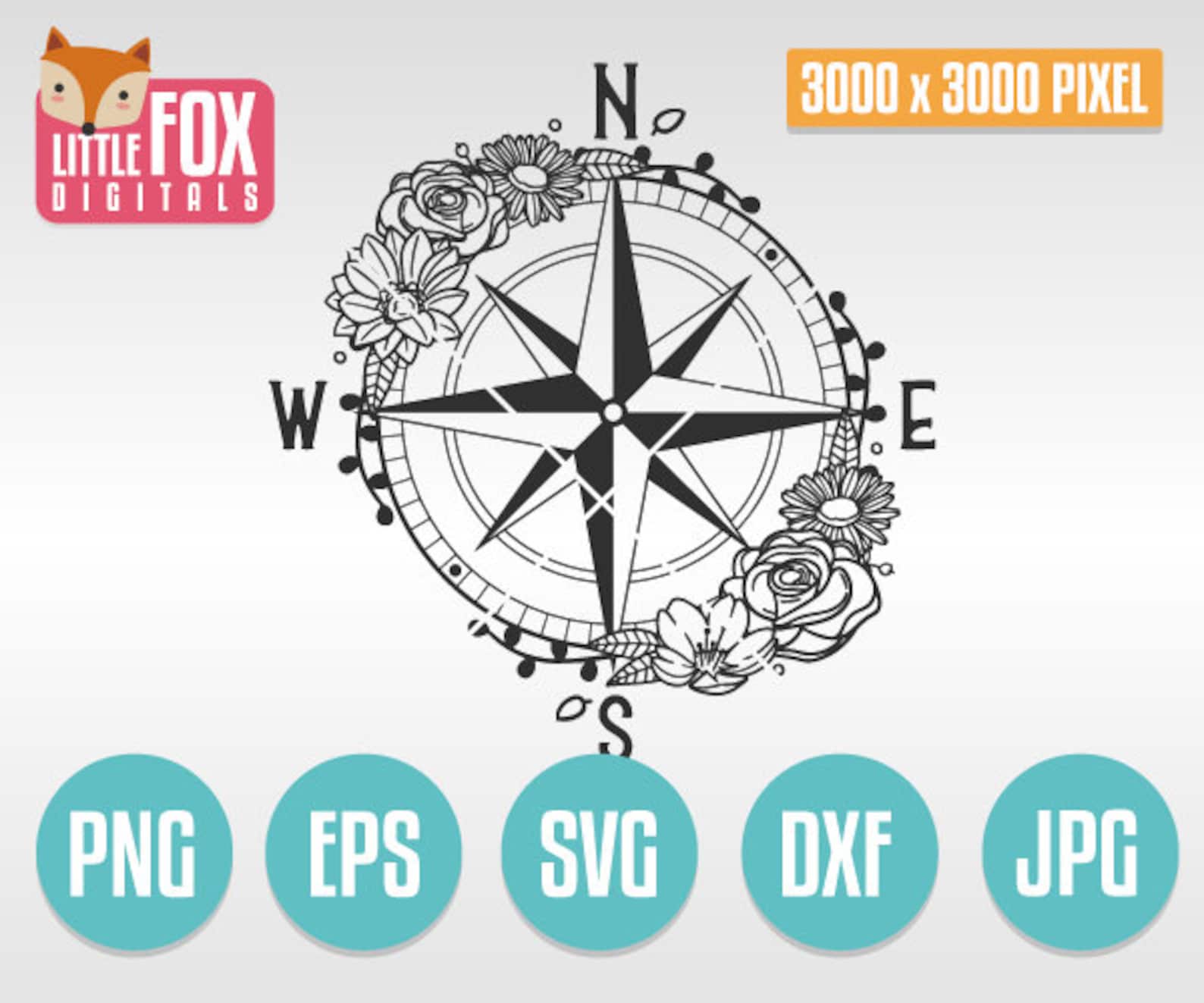 FLORAL Compass Star SVG. Compass Rose Star Wind. Compass | Etsy
